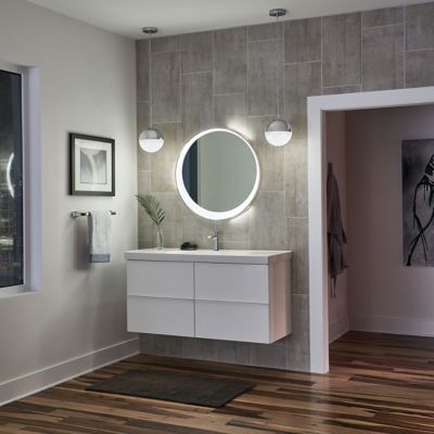 Offset Round LED Lighted Mirror by Elan Lighting at Lumens.com